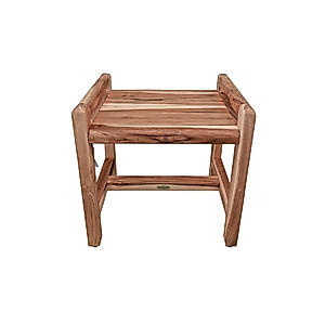EcoDecors Eleganto Shower Stool 20" Natural Teak Wood Shower Bench with LiftAide Arms Wooden Seat Shower Stool in Earthy Teak Finish