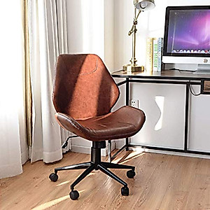 Giantex Home Office Leisure Chair Ergonomic Mid-Back PU Leather Armless Chair Upholstered with 5 Rolling Casters, Height Adjustable Swivel Chair