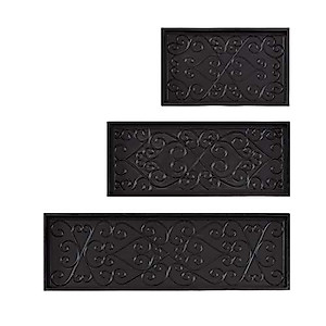 Anji Mountain AMB0BT4F-018 Black Rubber Boot/Shoe Tray with Coir, Fits 4 Pair (46.5" Wide), Rectangle Embossed Insert