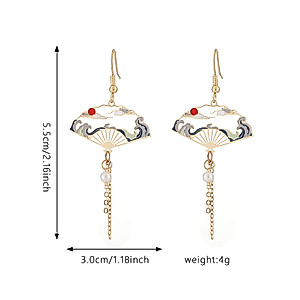 GBAHFY Chinese style Folding Fan Modeling Crane cloud Hanging Dangle National Style Earrings for Women Hollow asymmetric Metal Jewelry (Folding Fan Earring-Gold)