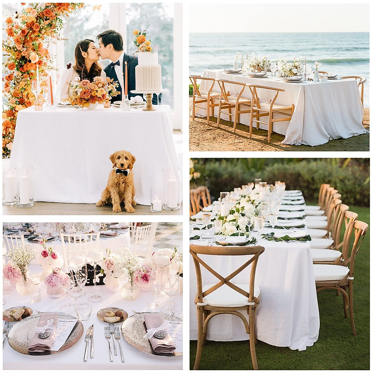 SoarDream Wedding Tablecloth Rectangle 60x84 Inch White Fabric Table Cloth Water Resistant Table Cover for Baby Shower Banquet Parties Decoration