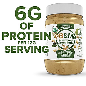 Organic Powdered Peanut Butter by PB&Me: No Sugar Added, Gluten Free, Plant Protein, Keto Snack,1 6oz - For Baking, Smoothies, and Protein Shakes with Premium Blend, Nutrient-Rich, and Gourmet Taste