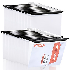 20 Pieces Clear Hanging File Folders Legal Size with Tabs and Inserts Poly Hanging Folders 8.5x14inch Transparent Hanging Document Folder Heavy Duty Filing Cabinet Folders for Medical Charts Office