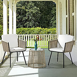 Topeakmart 3 Piece Patio Bistro Set, Outdoor All-Weather Conversation Bistro Set w/ 2 Wide Ergonomic Chairs, Cushions&Glass Top Table for Porch, Backyard, Balcony, Garden