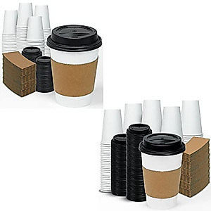 Ginkgo [100 Pack 12 oz + 100 Pack 16 oz Disposable Thickened Paper Coffee Cups with Lids and Sleeves