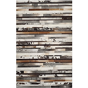 SAFAVIEH Studio Leather Collection 4' x 6' Ivory / Brown STL215A Handmade Mid-Century Modern Leather Area Rug