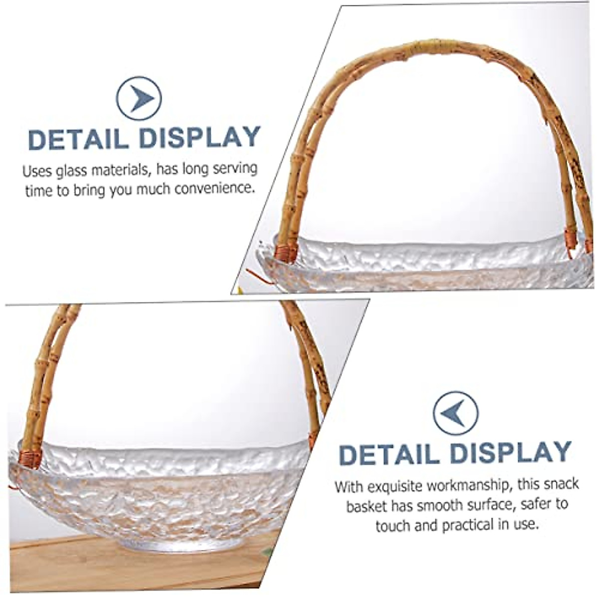 Holibanna Bamboo Glass Fruit Bowl food serving plate Handheld Snack Basket wedding snack tray Dried Fruit Storage Organizer clear basket Dried Food Basket Bamboo weaving Storage Box candy