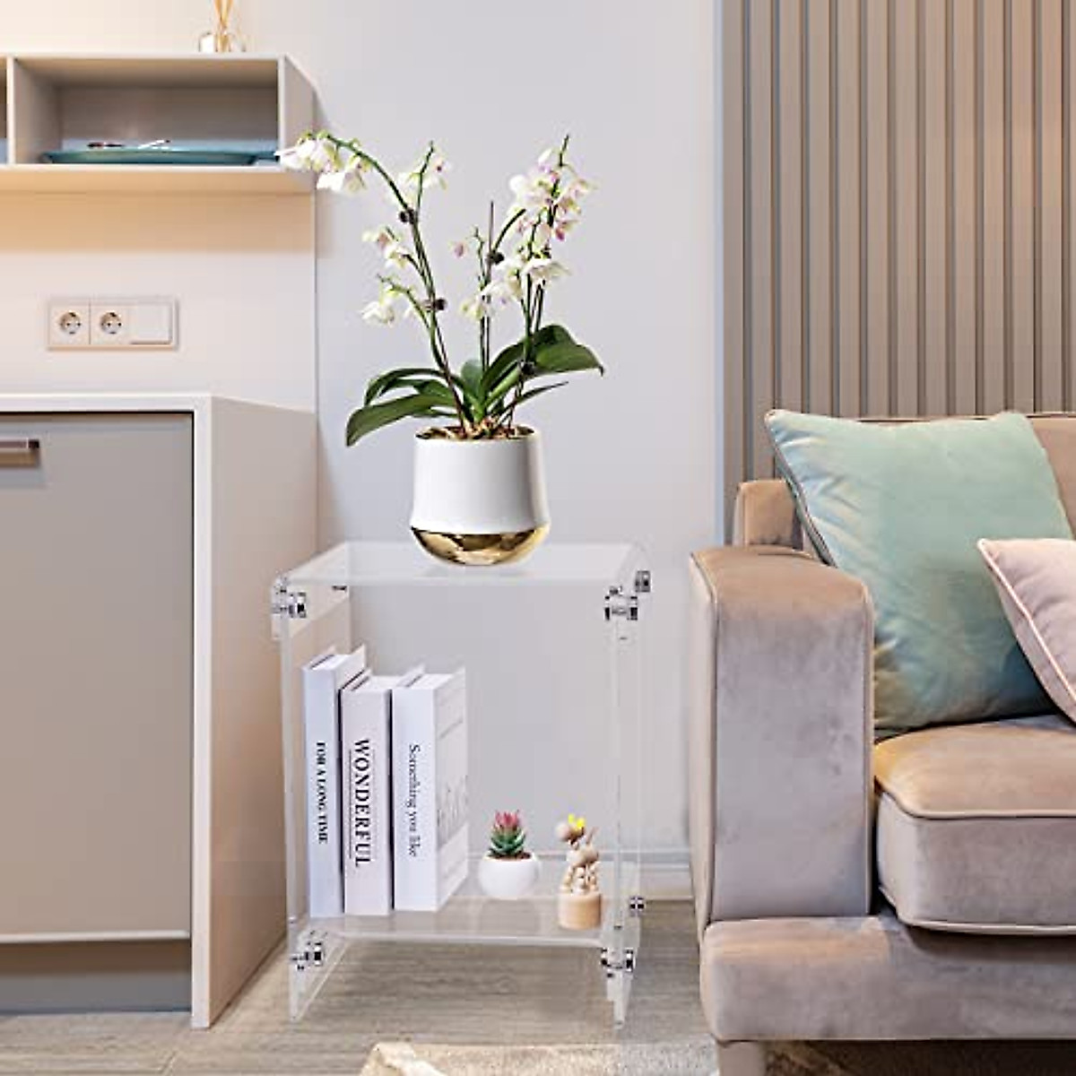 Sumerflos Acrylic Small Frame Side Table/End Table/Easy Assembly, Nightstand for Living Room Bedroom Home Decor- Clear