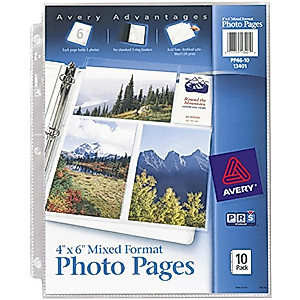 Avery Clear Photo Album Pages for 3 Ring Binder, 10 Sleeves Holds 60 Total Mixed Format 4” x 6" Photos (13401)