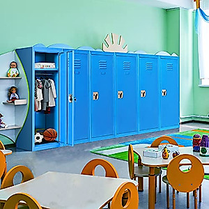 HONEY JOY Lockers for Kids Bedroom, Toddler Metal Locker Storage Cabinet for Toys, Clothes & Sports Equipment, Openable Door with 2 Keys, Kids Safe Coat Organizer for Daycare Gym Entryway(Blue,1)