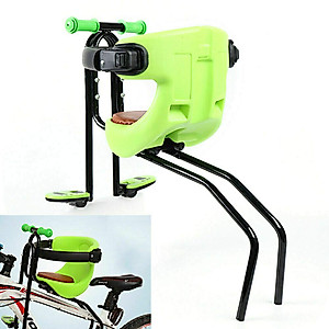 TBVECHI Child Bicycle Front Seat, Kids Bicycle Front Mount Baby Chair Carrier w/Nonslip Handrail & Foot Pedal Fit for Mountain Bike/Road Bike (Green-1)