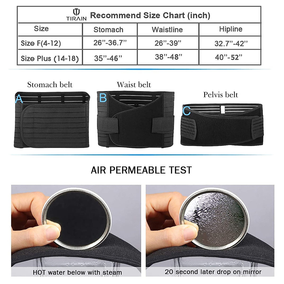 TiRain postpartum belly band, C Section Recovery Band Postpartum Girdle for women Belly Wrap Abdominal Binder Maternity Shapewear, Black US size 4-12