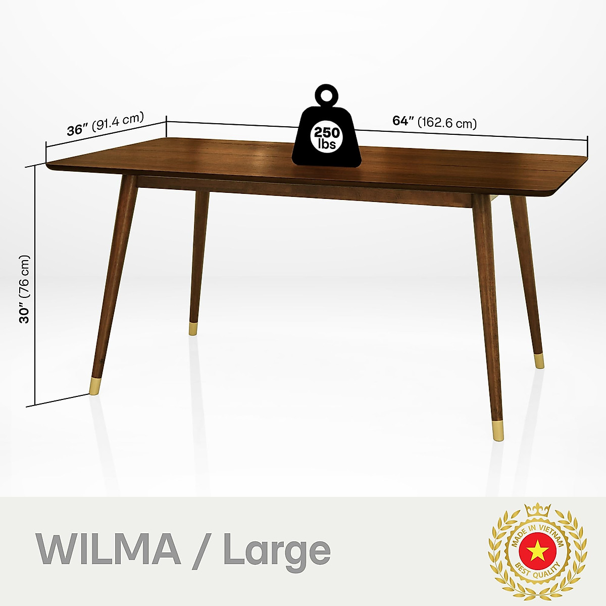 Acacia Wilma Solid Wood Dining Table / 64" Kitchen Table Dining Table for 6 / Dining Room Table, Patio Table, End Table, Coffee Table, Work Desk, Natural Wood Kitchen & Dining Room Table, Walnut