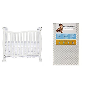 Dream On Me Violet 4 in 1 Convertible Mini Crib with Dream On Me 3 Portable Crib Mattress, White