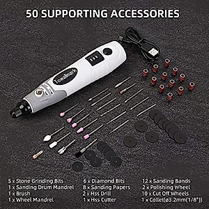 Rotary Tool Kit, Towallmark Cordless Rotary Tool 3.6V with 50 Accessories, USB Rechargeable, 3 Speed Mini Rotary Tool Multi-Purpose for Sanding, Polishing, Drilling, Engraving, DIY Small Projects