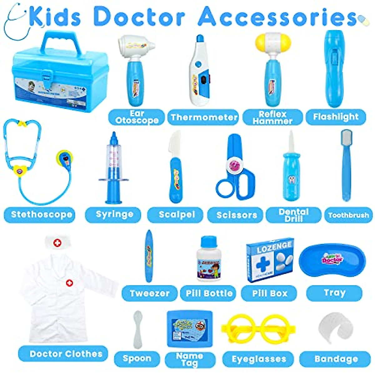 Doctor Kit for Toddlers 3-5 Kids Toys for 2 3 4 Year Old Girls Boys Dentist Doctor Set Costume Medical Kit Pretend Play Dress Up Educational Role Play Birthday Girls Gifts for Aged 2-4 3-5