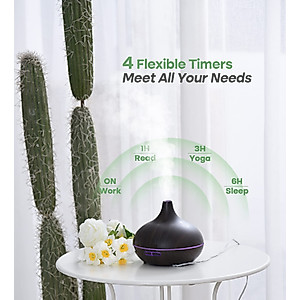 SEDAVY Oil Diffuser, 500ml Aromatherapy Diffuser with 6x10ml Included, 7x2 Colorful LED Night Light, 23dB Quiet BPA-Free Essential Oil Diffusers for Home, 16H Lasting, 4 Timers, Auto Off, Black