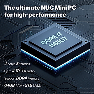 NUC NUC11PAHi7 Mini PC, Four-Core i7, NVMe SSD, 64GB RAM, 2TB NVMe, WiFi 6, BT 5.0, Thunderbolt 3, 8K Support, Quadruple Monitor Capable - The Ultimate HTPC Solution for High-Performance!