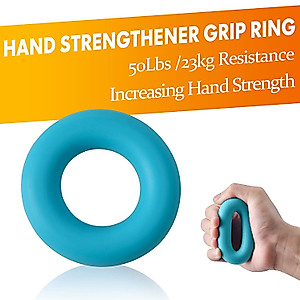 IMENSEAS Grip Strength Trainer 7 Pack Adjustable Hand Gripper, Finger Stretcher Resistance Extensor Bands, Finger Exerciser, Grip Strength Ring & Stress Ball, Hand Grip Strengthener, Blue