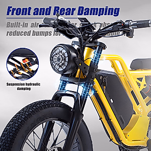 Helasdvt MZB1 1500W Electric Mountain Bike,48V18A Removable Battery,35MPH Adult Electric Bike,20 Inch Fat Tire Retro Electric Bike,7Speed,with Suspension Fork,Hydraulic Brake System(Yellow 1 Battery)…