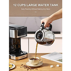 Ihomekee Programmable Coffee Maker, 12 Cup Drip Coffee Machine with Iced Coffee Function, Regular & Strong Brew, Compact Coffee Machines for Home and Office, Silver and Black, (CM9428C)