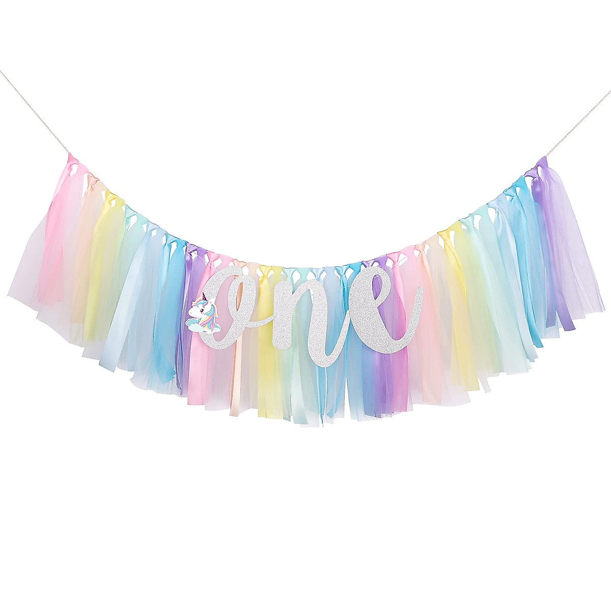 Unicorn Highchair Banner Decoration for Baby,1st First Birthday Banner, High Chair Fabric Garland Party Supplies, Red Orange Yellow Green Blue Cyan Purple, Photo Props, Handmade
