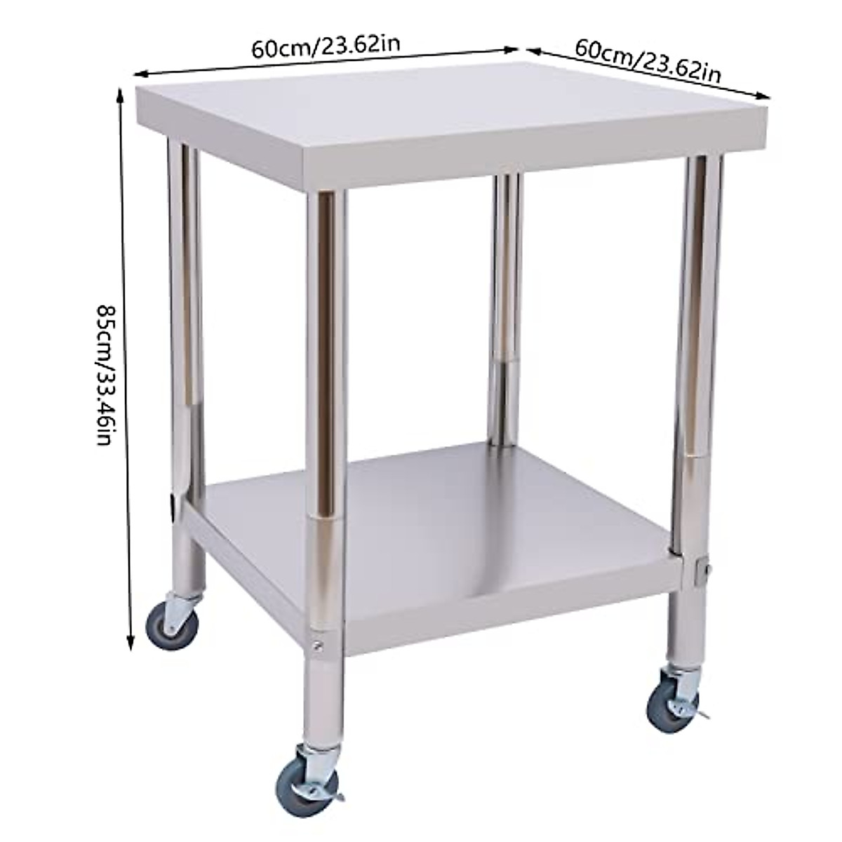 Fichiouy Rolling Stainless Steel Workstation Food Prep Worktable with Undershelf, Stable Heavy Duty Commercial Table with Wheels Easy Assembly