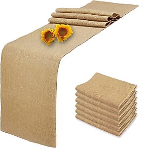 6 Pack Natural Burlap Table Runners,12 x 72 Inch Rustic Jute Table Runner and Placemats Bulk for Western Wedding Table Decorations,Farmhouse Style Party,Holiday,Kitchen Coffee Table Decor Cover