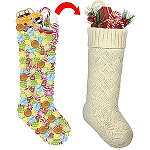 ROSFORU 18-inch Knit Christmas Stockings, 4 Pack Ivory White Weave Xmas Socks Large Candy Gift Bag, Christmas Decoration