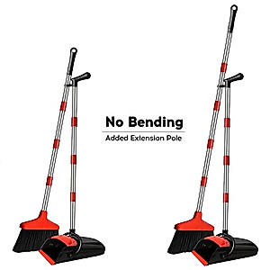 GRAREND Broom and Dustpan Set for Home, Upright 55" Long Handle Broom with Dustpan Combo Set, Lobby Broom Sweeping for House Kitchen Room Office Indoor Floor Cleaning Supplies Housewarming Gift - Red