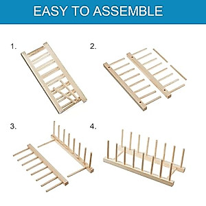 Qinlenyan 2Pcs Stained Glass Organizer Rack Bamboo Wooden Plate Dish Racks Space-saving Cabinet Organizer for Stained Glass Panel/Dish/Plate/Bowl/Cup/Pot Lid/Cutting Board 7Grid