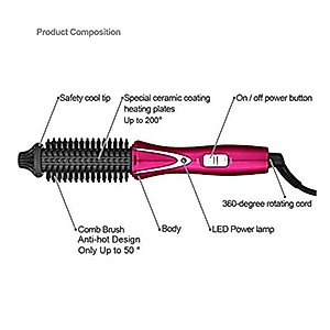 Mini Collaspe Hair Curler, Tangle-Free Curling Iron Brush and Volumizer, 1 inch Dual Voltage Travel-Friendly Tourmaline Ceramic Ionic Brush Styling Wand（Don't Blow Air