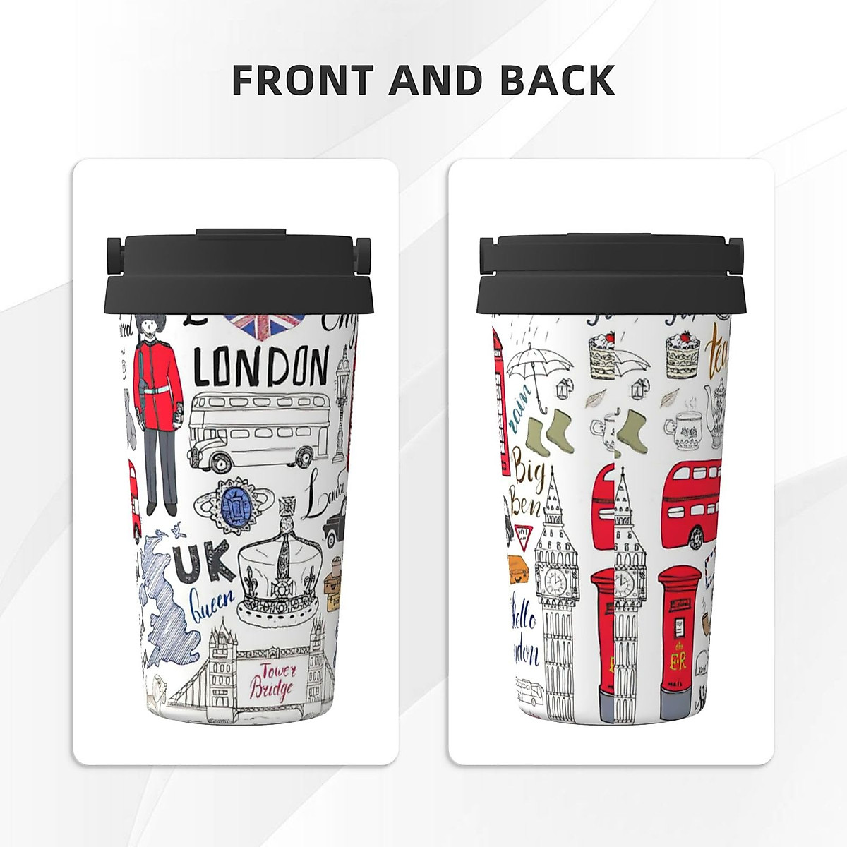 WANGXUEE I Love London Print 500ml Stainless Steel Travel Tumbler Double Wall Vacuum Insulated Coffee Mug