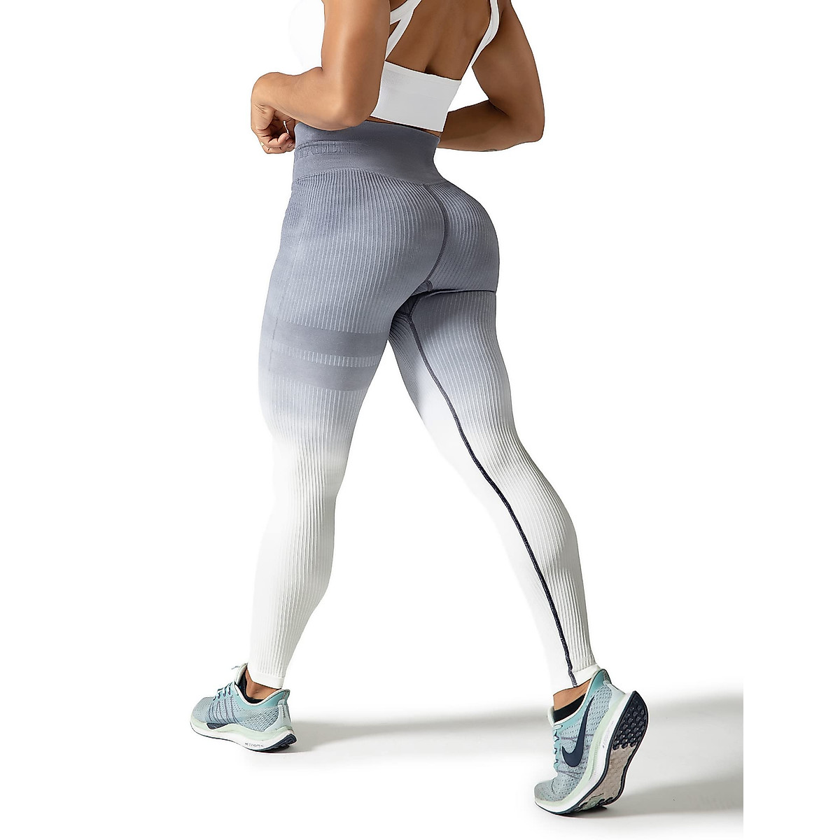 GYMTALENT Scrunch Butt Leggings for Women, Ribbed Seamless High Waisted Gym Leggings Butt Lifting Yoga Pants Tights Elephant Grey L