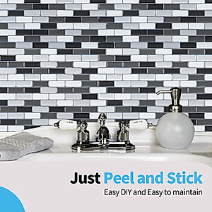 Art3d Peel and Stick Wall Tile for Kitchen/Bathroom Backsplash, 12"x12", Black-White (6 Pack)