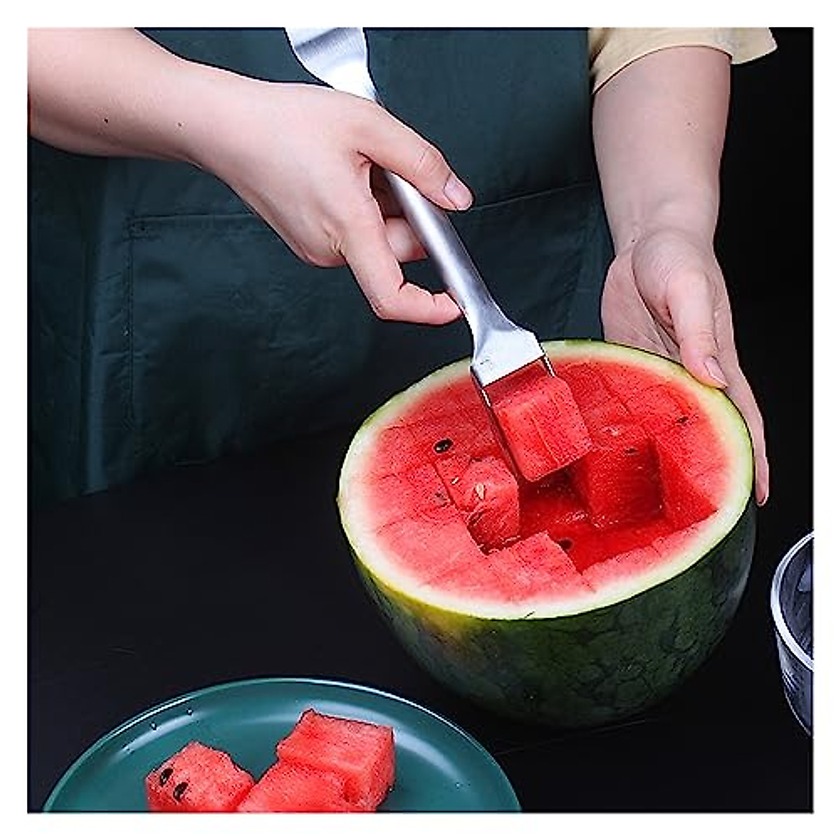 fruit knife Watermelon fork slicing tool stainless steel double-headed watermelon cutting fork dicing tool (2 pieces) Suitable for cutting watermelons