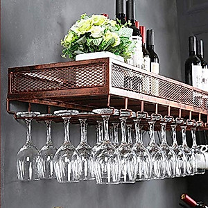 Wine Bottle Rack Wall Mounted Metal Wine Glass Holder Bar Hanging Wall Goblets Stemware Rack, Champagne Drink Storage Racks Display Shelf （Bronze） (Size : 60×25cm(24×10inch))