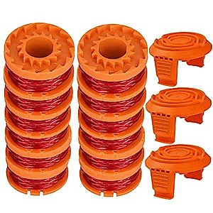 TOPEMAI WA0010 Replacement Trimmer Spool Line 0.065” for Worx WG154 WG163 WG160 WG180 WG175 WG155 WG151 String Trimmer (12 Spools + 3 Caps)