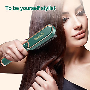 Hair Straightener Brush - 30S Fast Heating Ceramic Hair Straightener Comb & Iron with 3 Temp Settings & Anti-Scald for Women's Hair 5 inches and Above