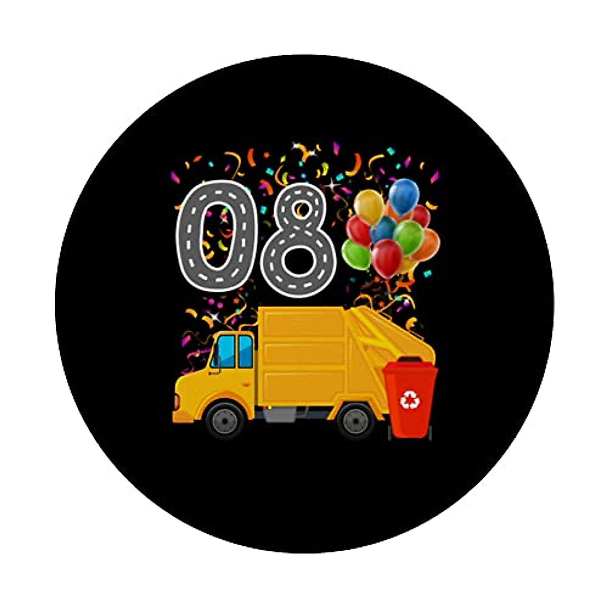 Happy O8 Birthday Rear Loader Garbage Truck PopSockets Swappable PopGrip