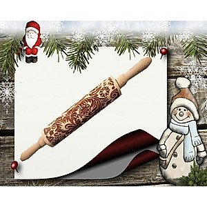 Paisley Embossing Rolling Pin 14.9 Inch Engraved Wooden Rolling Pin for Baking,Perfect Christmas Thanksgiving Day Housewarming Gift for Making Cookies Crusts Pies Pastry Clay
