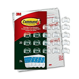 Command Outdoor Light Clips, Damage Free Hanging Outdoor Light Clips with Adhesive Strips, No Tools Wall Clips for Hanging Outdoor Lights and Cables, 20 Clear Clips and 24 Command Strips