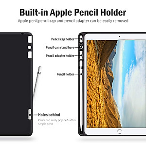 Antbox Case for iPad 9th Generation/iPad 8th Generation with Pencil Holder Vegan Leather Smart Cover for iPad 10.2'' 9th/8th/7th Gen (Black)