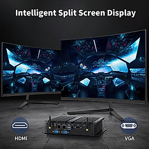 Thdeukoty Fanless Mini Industrial PC, Desktop Computer Core i7-5500U Windows 10 Pro, 16GB RAM 512GB SSD, 2xNICs, 2*COM RS232, 4xUSB3.0, Dula-Band WiFi, HDMI/VGA Ports, Gigabit LAN, Auto Power On