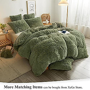 XeGe Luxury 15"x17" Faux Fur Heart Shaped Pillow, Plush Shaggy Decorative Throw Pillow, Fluffy Cuddly Heart Pillow w/Insert, Furry Accent Pillow for Valentine's Day/Birthday/Christmas, Sage Green