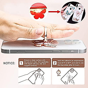 4 Pack Phone Ring Stand, Diamond Bling Butterfly Cell Phone Kickstand Grip, 360 Rotation Universal Multi Angle Metal Phone Ring Holder (2 Butterfly, 2 Swan, 1 Strip)