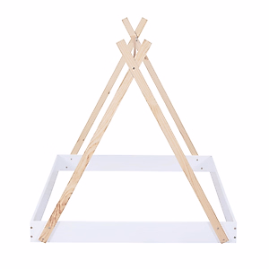 Full Size Teepee Bed for Kids,Tent Floor Bed Frame with Triangle Structure,Montessori Floor Bed for Girls Boys(Full,White)