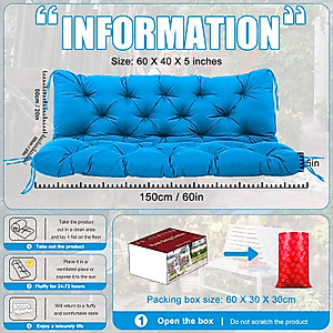 Porch Swing Cushions Waterproof Outdoor Swing Cushions 3 Seater Replacement with Backrest Thicken 5" Swing Bench Cushions Replacement for Outdoor Furniture Patio Lawn Garden (Lake Blue 60x40x5inch)