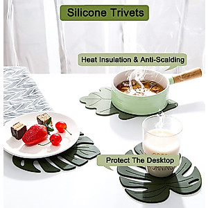 4 Pack Silicone Trivet Mat, Multi-Purpose Kitchen Hot Pot Holders, Heat Resistant Pot Mat for Countertop, Non-Slip Trivet Mats, Leaf Decor Table Mat