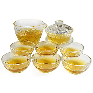 Gongfu Tea Tea Set 8pcs Gaiwan Teacup Tea Cup Clear High Borosilicate Glass Hammer Technology for Home Office